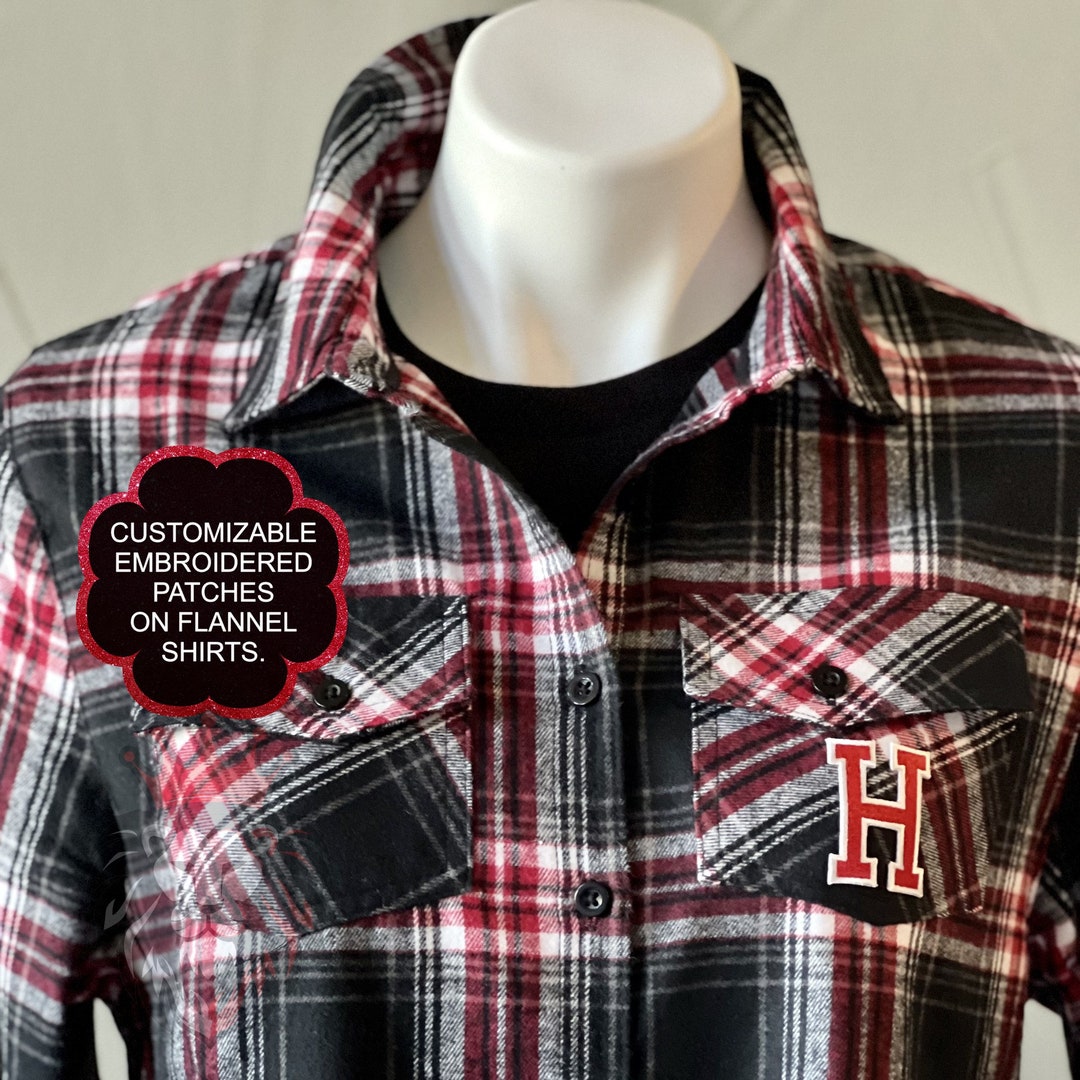 Custom Initials or Numbers on Flannel Shirts Custom School Spirit Shirt ...
