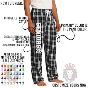 Custom Mascot or Name With Player's Number on Lounge Plaid Pants - Etsy
