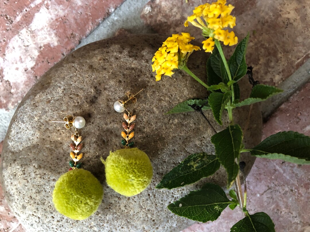 Cute Fuzzy Pompom Ball Earrings Poof Puff Fluffy Bon Bon - Etsy