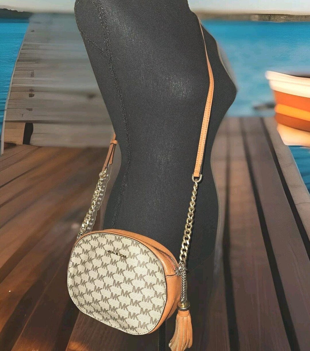 Michael Kors Ginny Small Oval Monogrammed Crossbody Bag Brown - Etsy