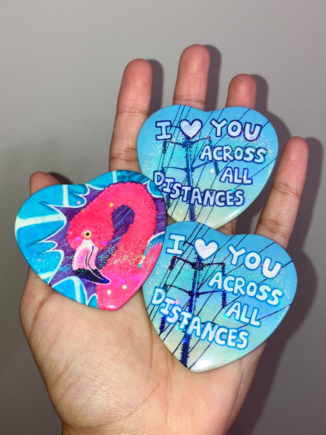 Various Holographic Heart Shaped Button Pins/badges - Etsy