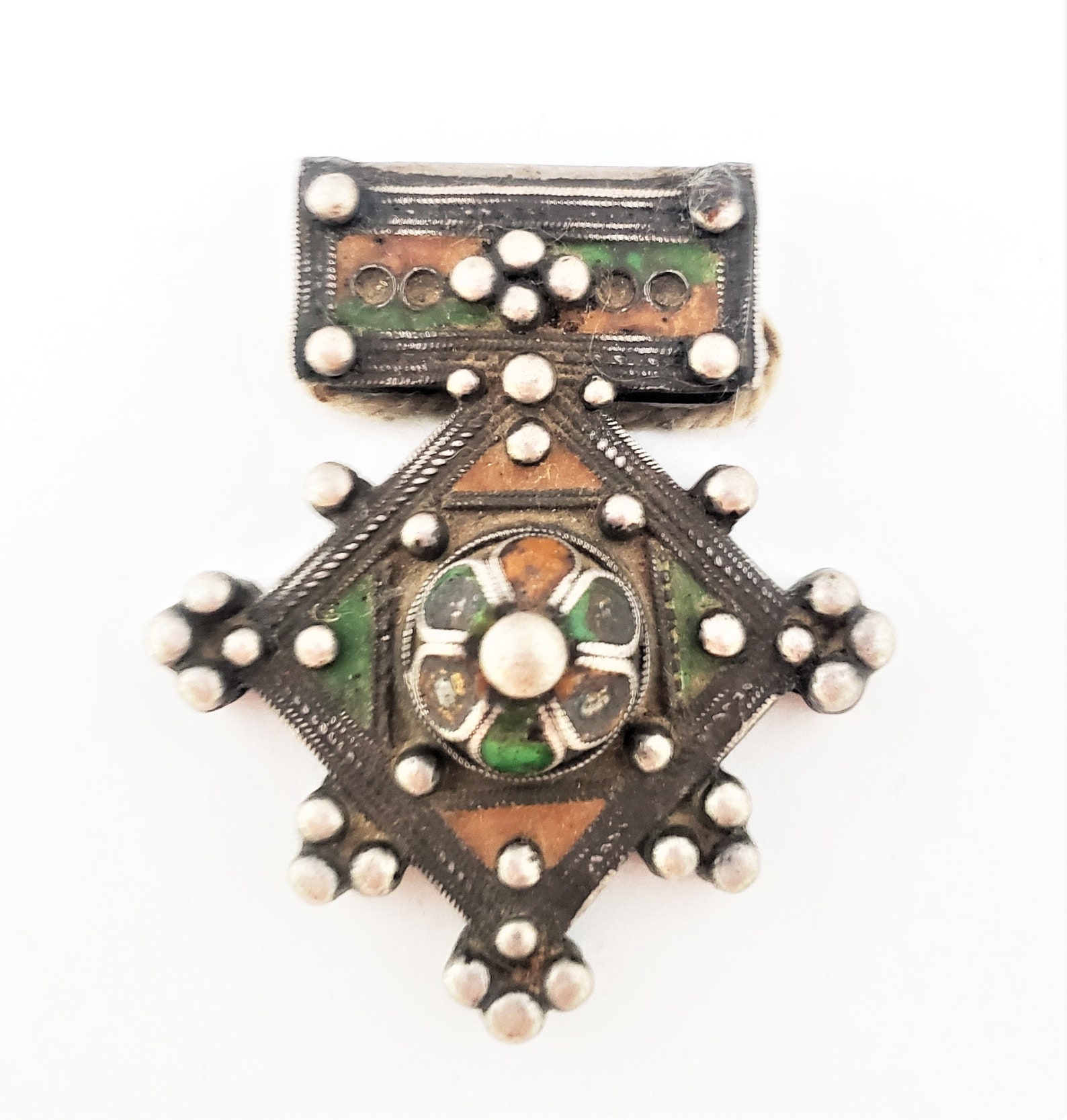 Antique Moroccan Large Silver Enamel Cross Pendantberber - Etsy