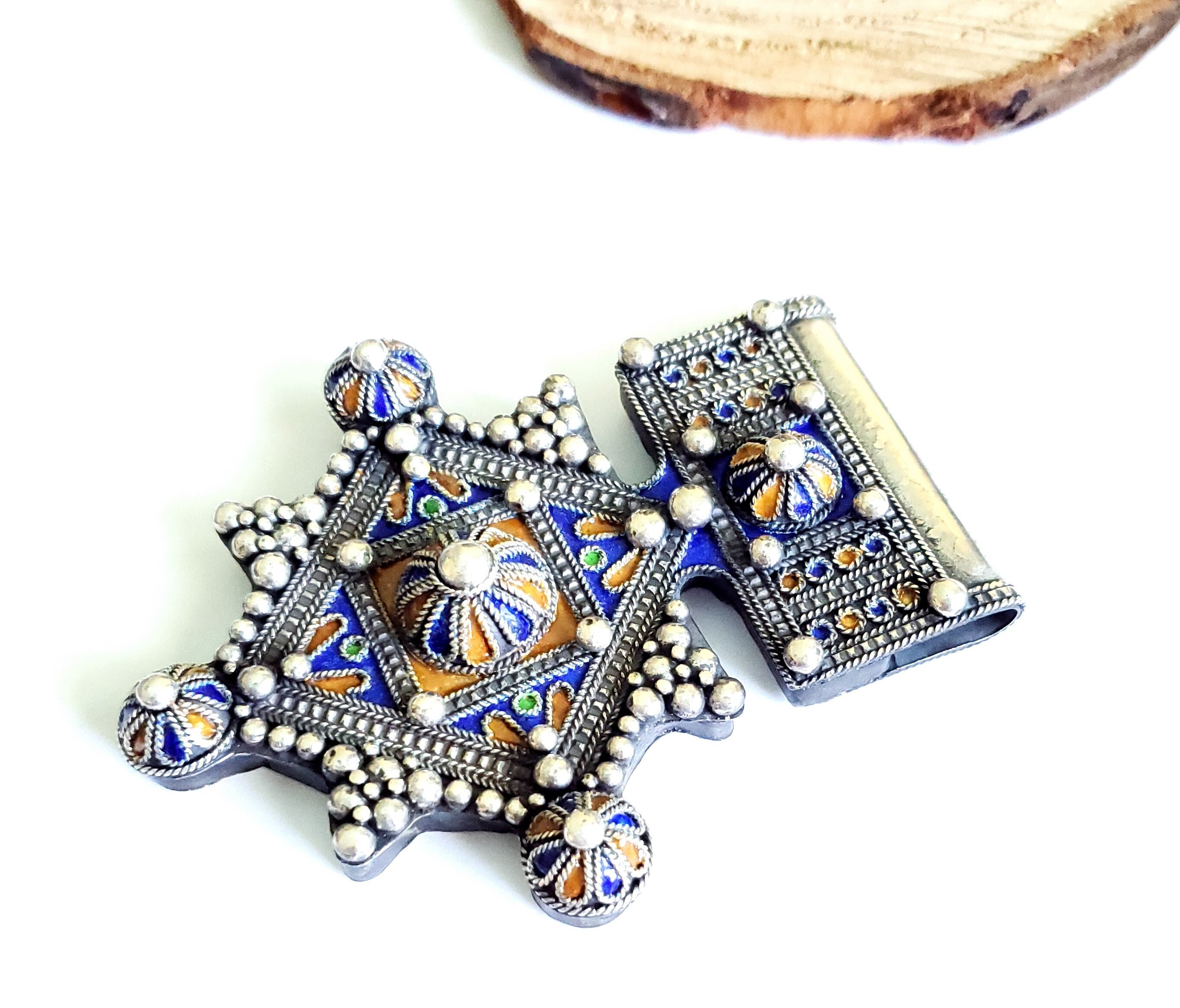 Moroccan Huge Enamel Silver Cross Pendantsilver 925moroccan - Etsy