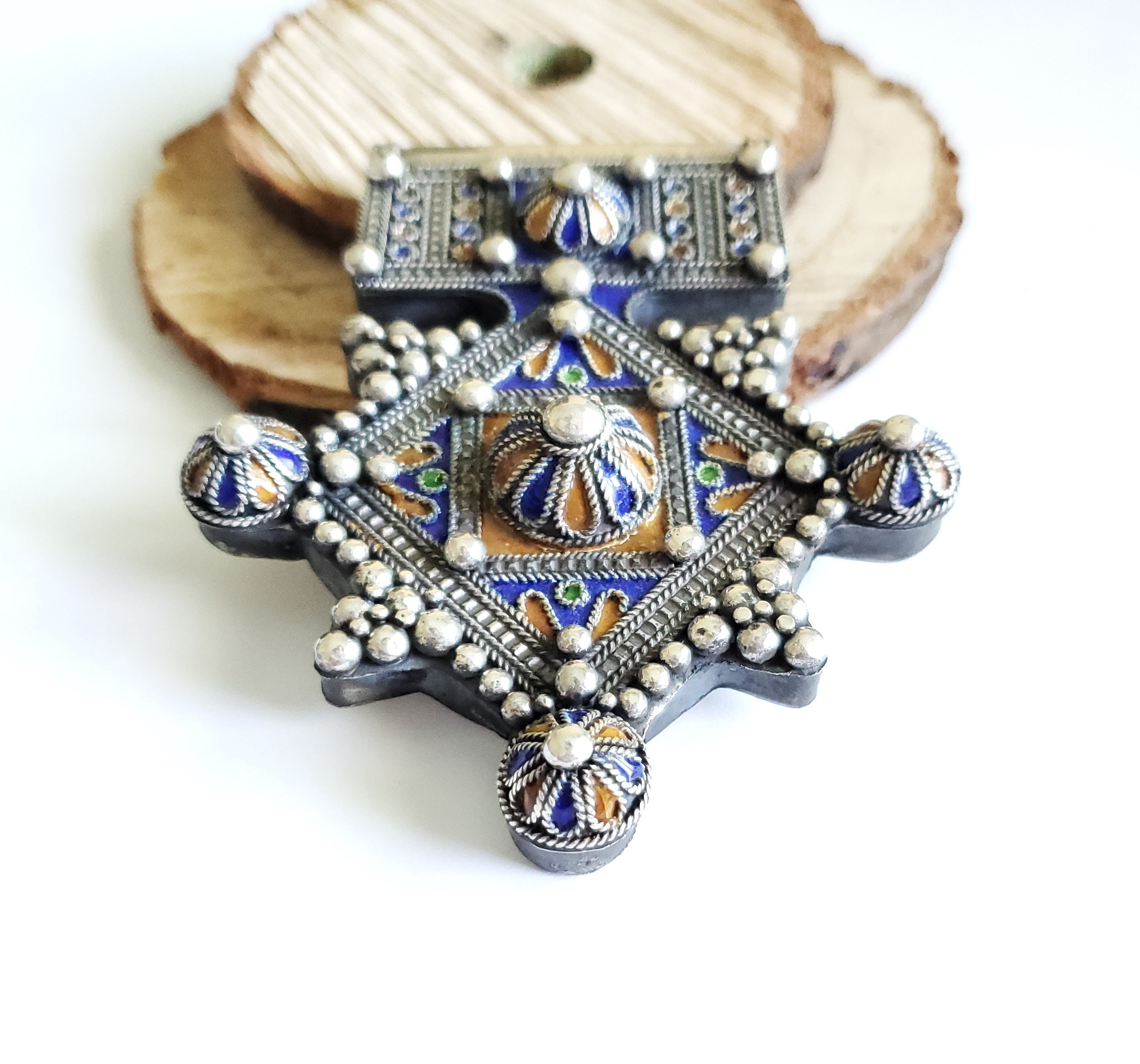 Moroccan Huge Enamel Silver Cross Pendantsilver 925moroccan - Etsy