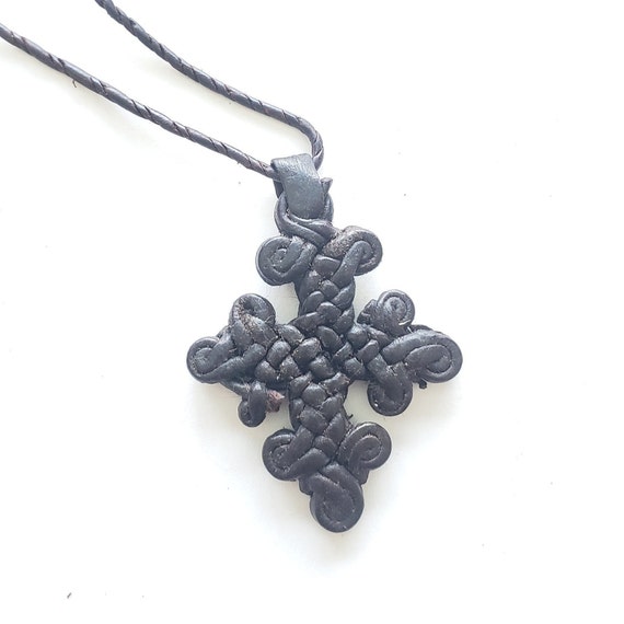 10 Hand Crafte Ethiopian Leather Amulet Cross Pendant - Gem