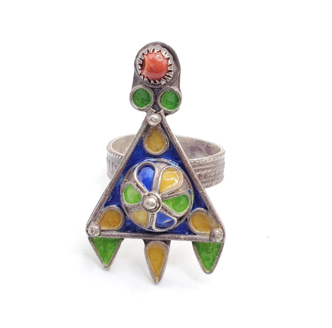 Moroccan Berber Silver Enamel Talisman Ring - Size 8.5 - Etsy