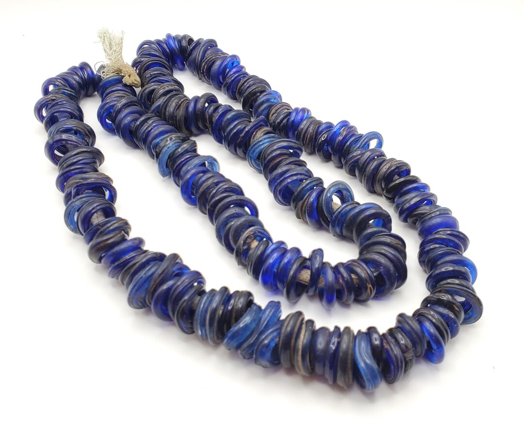 Rare Long Strands of Antique Dutch Donut Blue Annular Wound Glass Trade ...