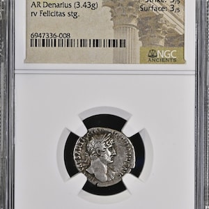 Ancient Roman Empire Hadrian (AD 117-138) AR Denarius Silver Coin NGC V ...