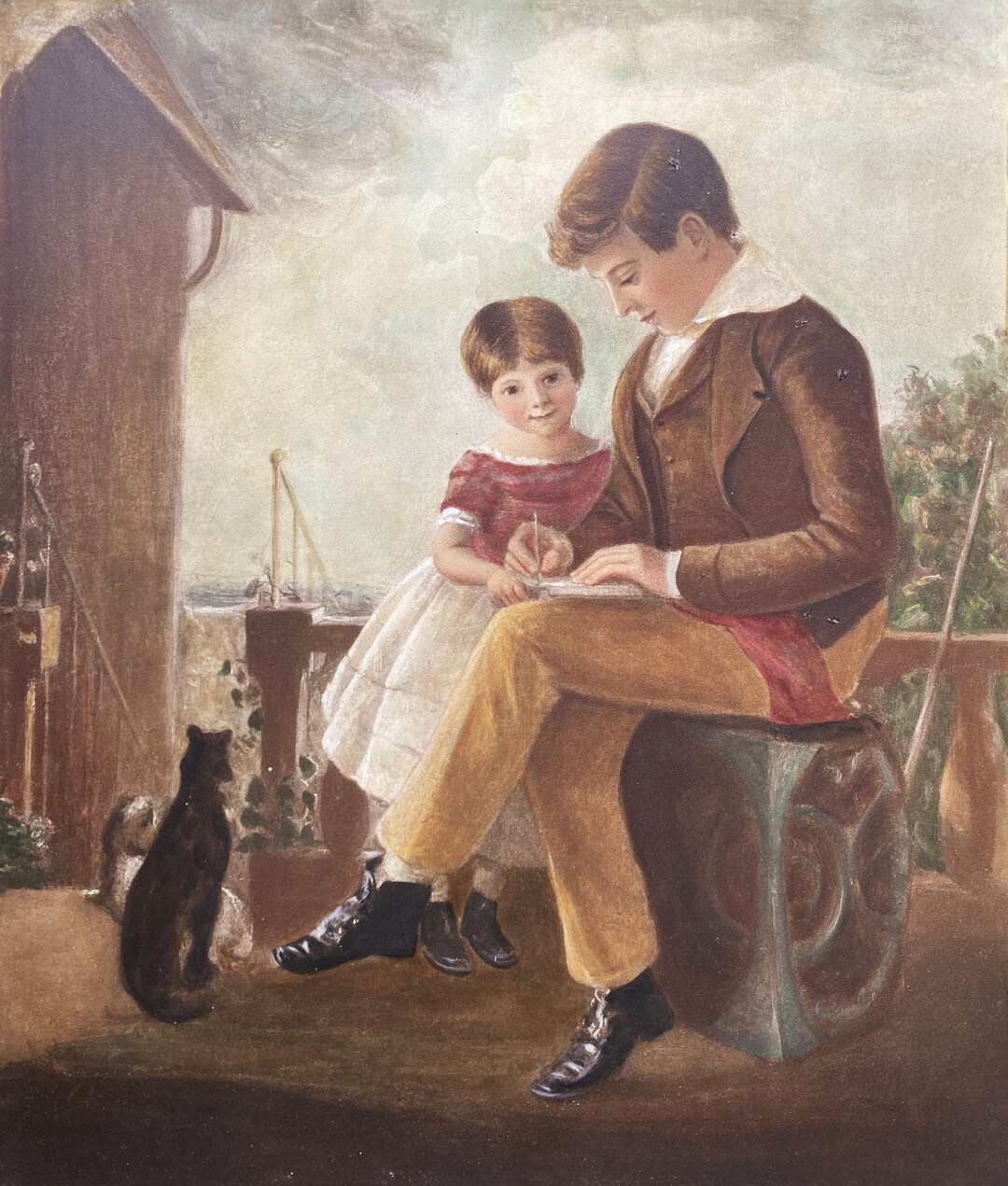 Adorable Antique Genre Oil Portrait Painting of Charles & Fann - Etsy