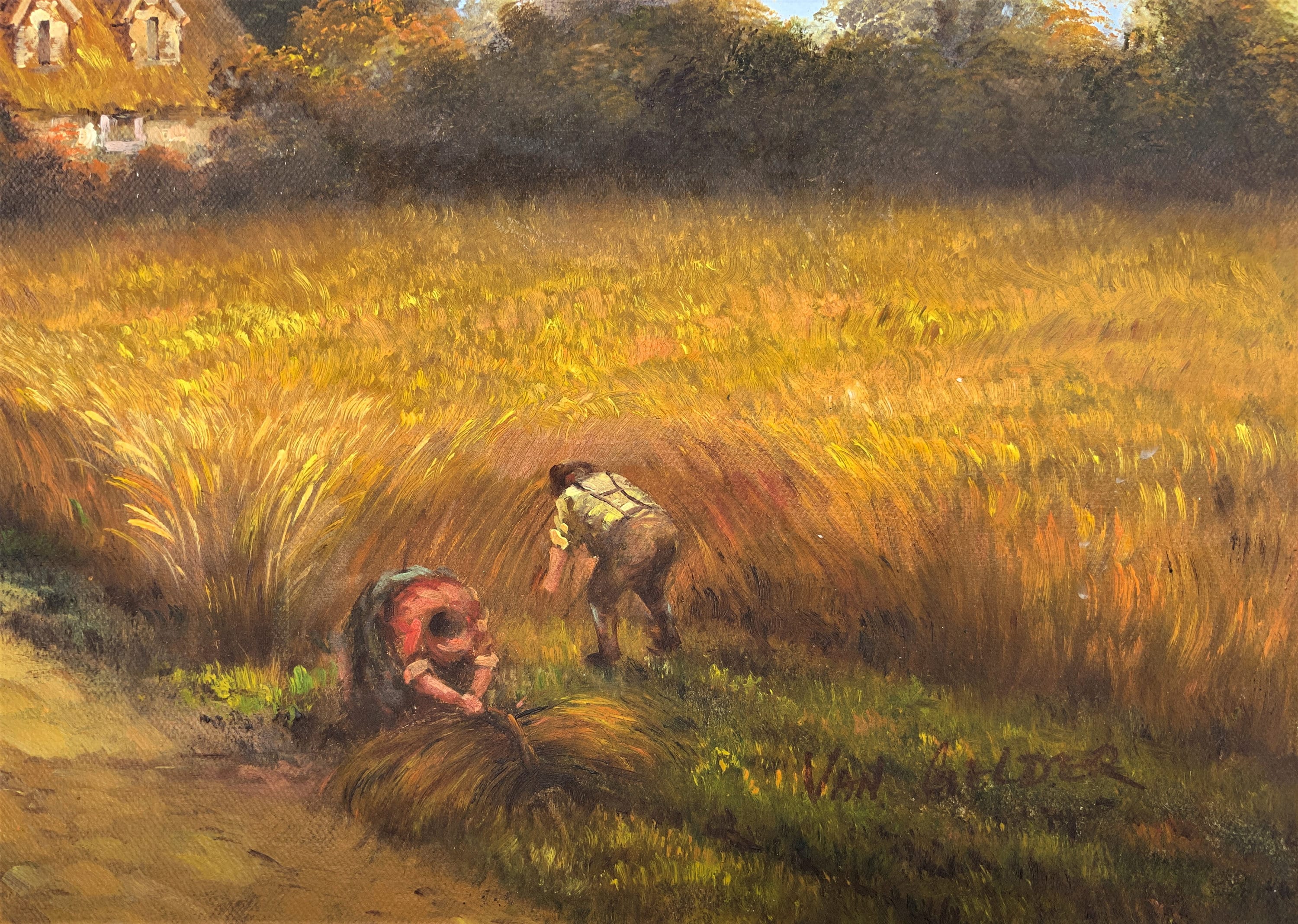 Wonderful Original English Victorian Harvest Countryside Landscape Oil ...
