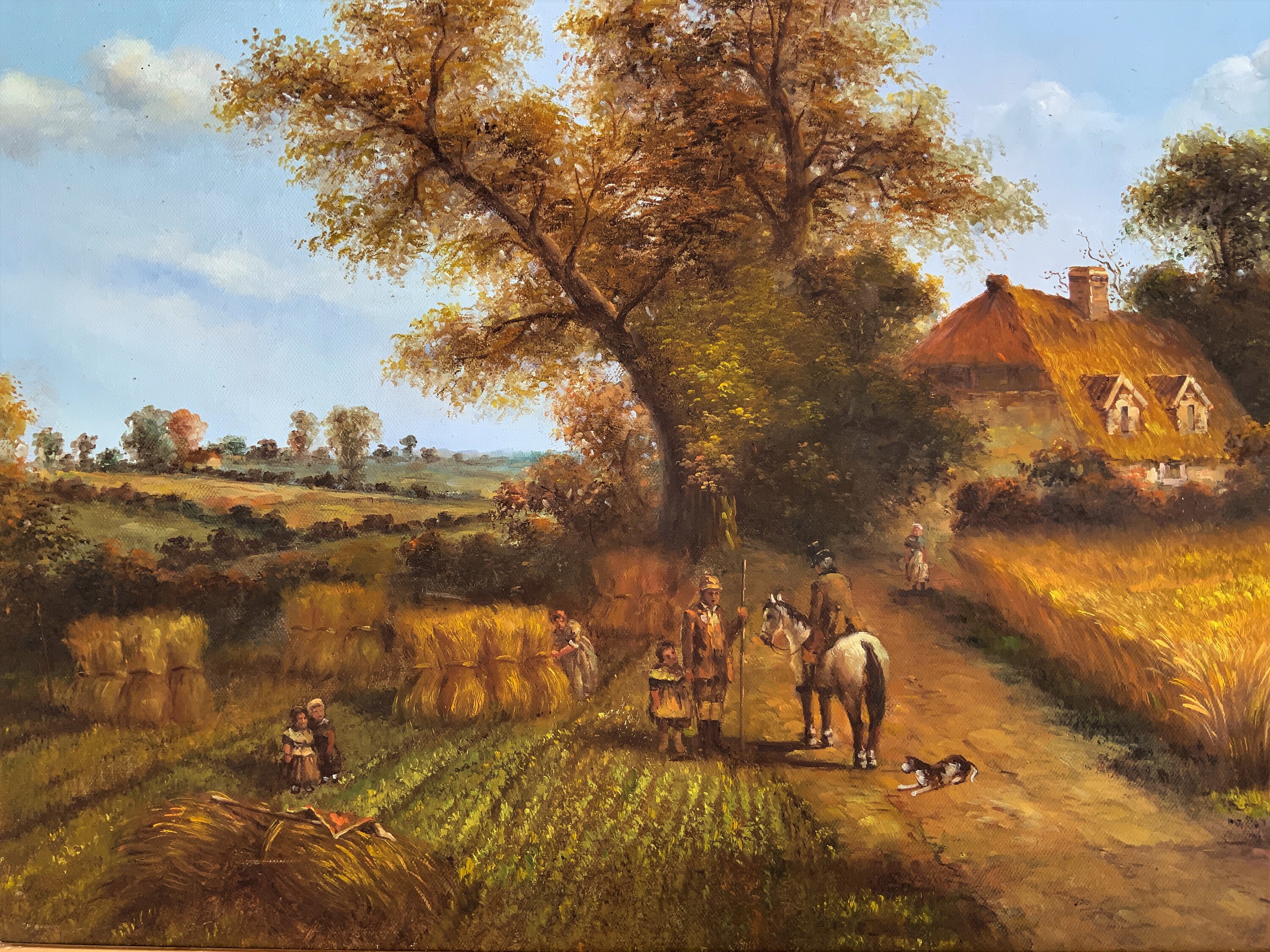Wonderful Original English Victorian Harvest Countryside Landscape Oil ...