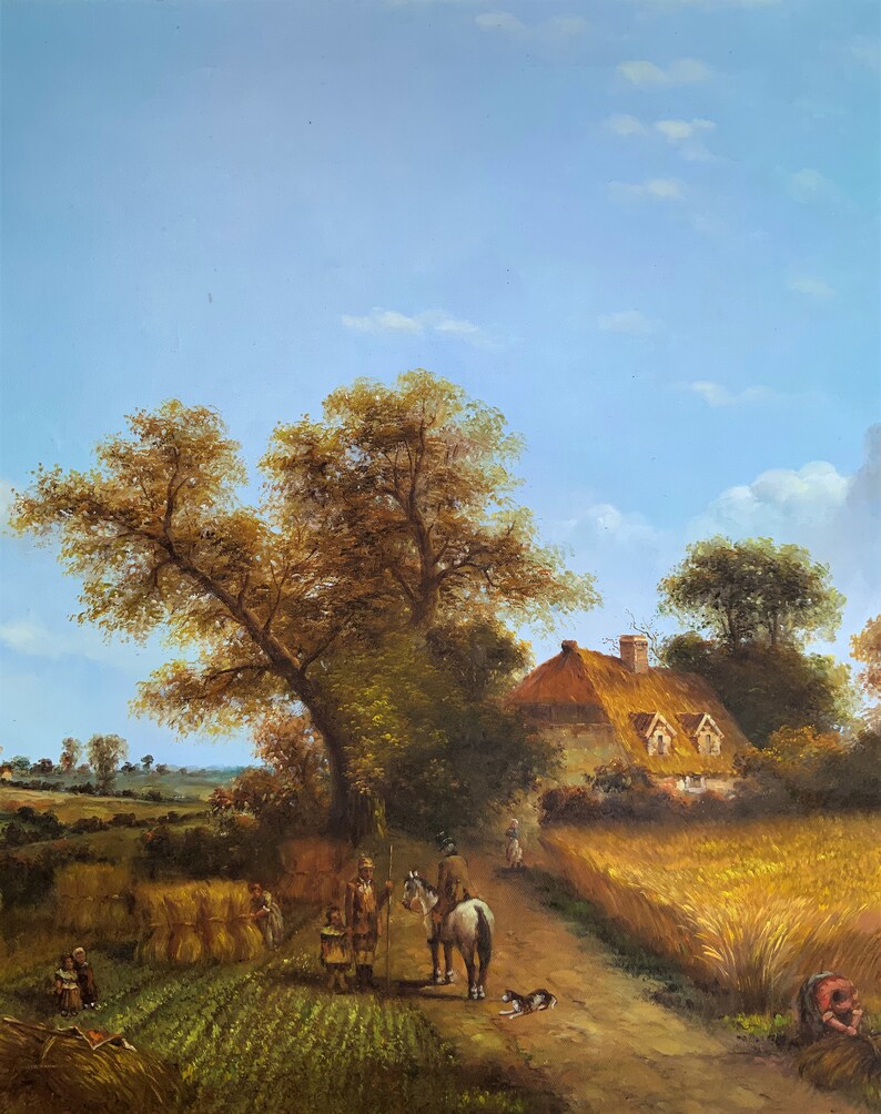 Wonderful Original English Victorian Harvest Countryside Landscape Oil ...