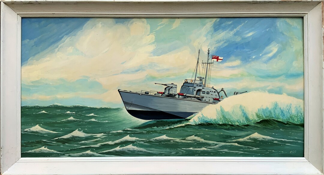 A British Naval Gunboat at Full Speed Vintage Antique - Etsy