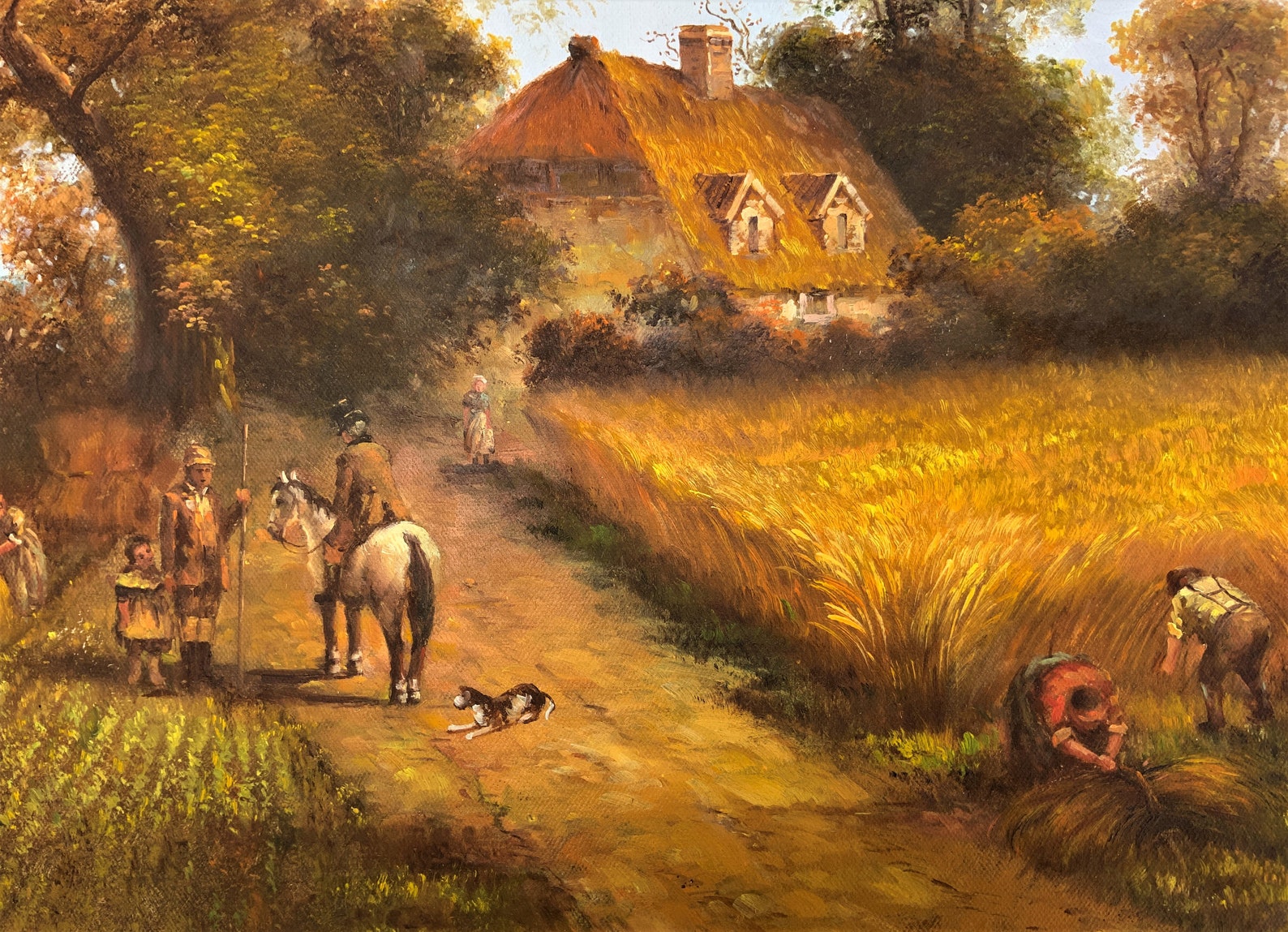Wonderful Original English Victorian Harvest Countryside Landscape Oil ...