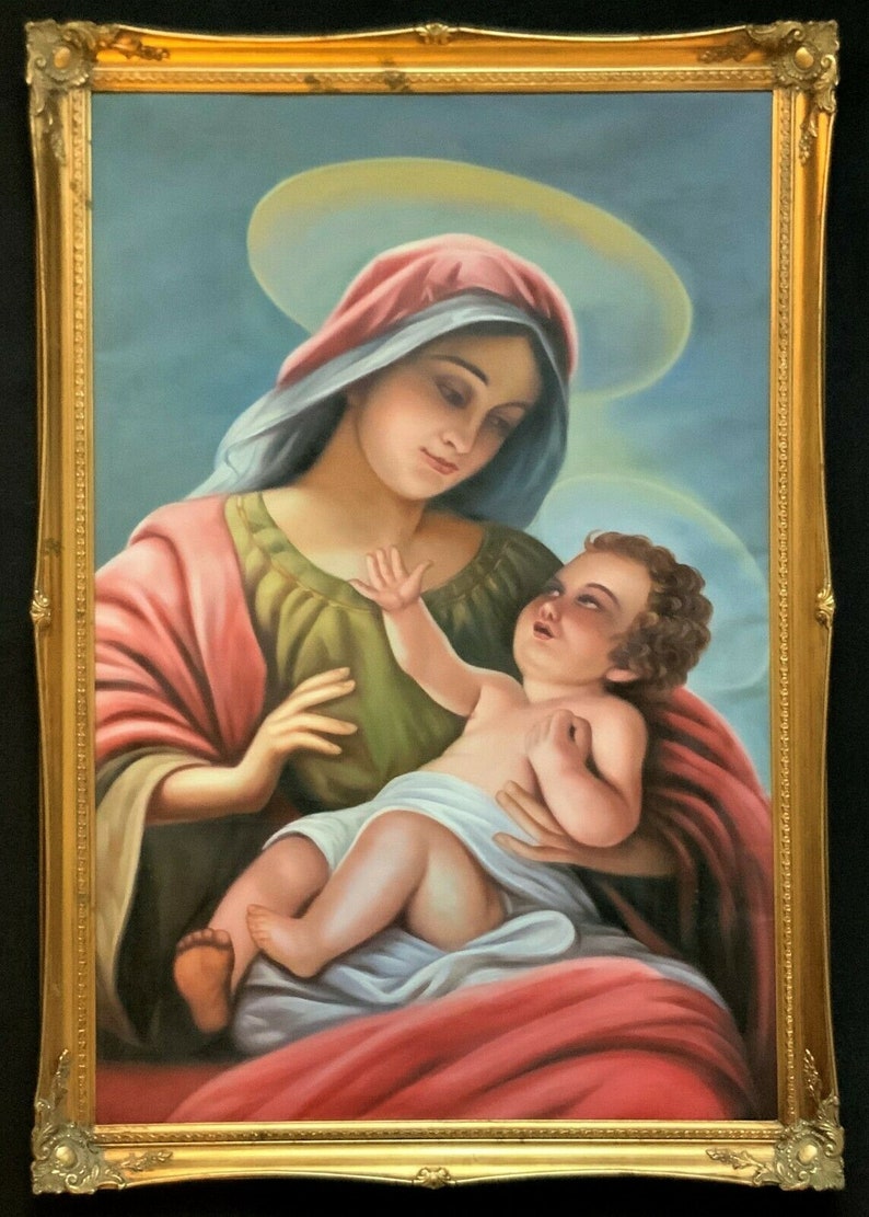 Beautiful Large Old Master Revival ''maiden With Child'' Oil Portrait ...