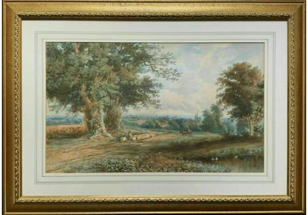 Fine 19thc Kent Shepherd & His Flock of Sheep Landscape Watercolour ...