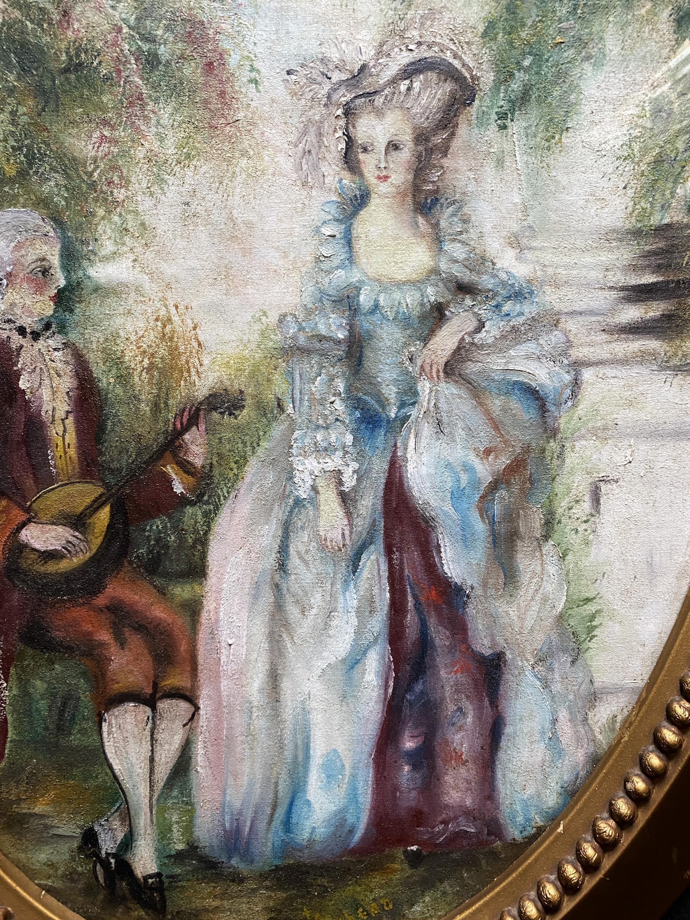 19th-century Canadian School Oval Oil Portrait Painting of a Serenading ...