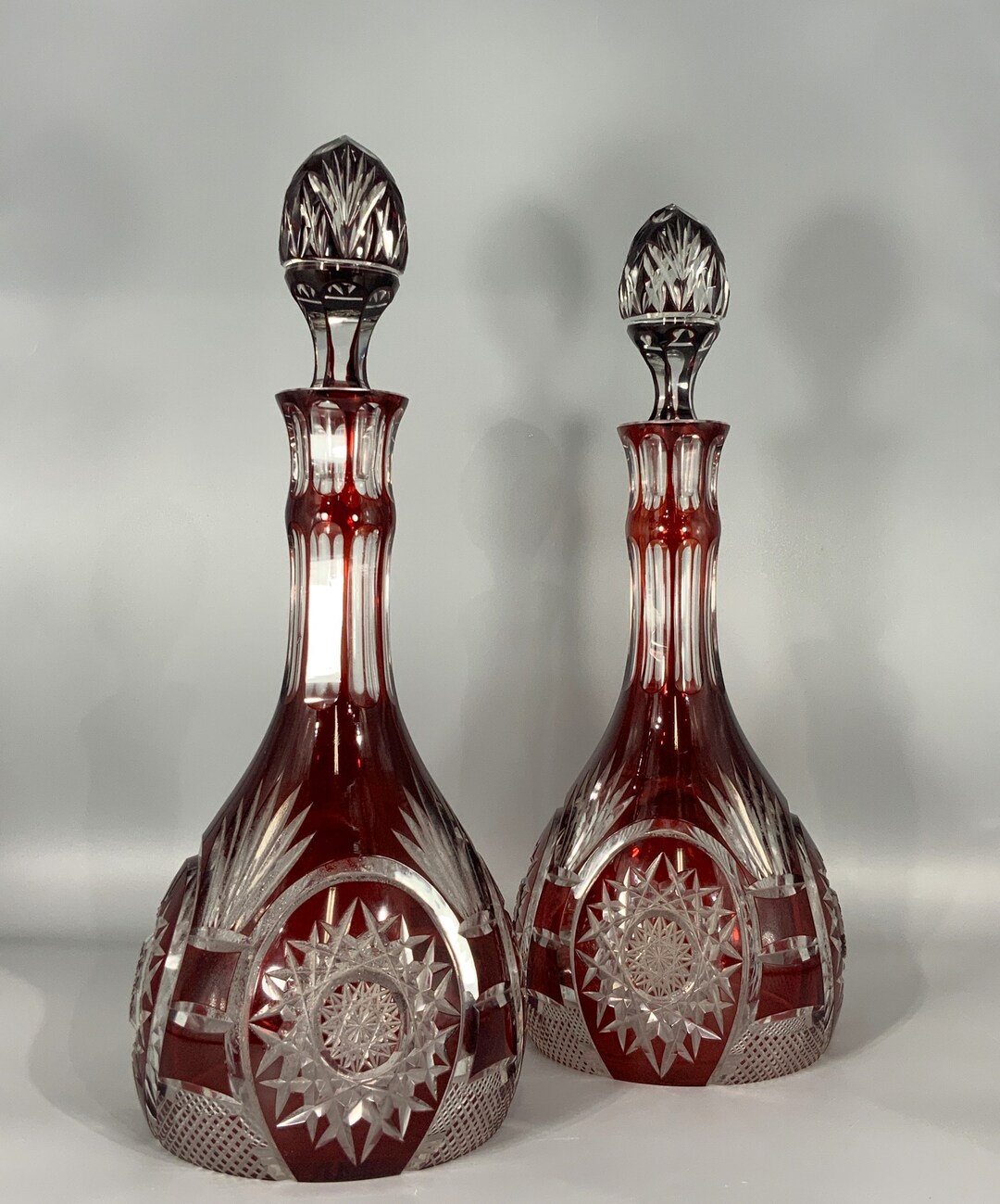Fine Matching Pair Antique Bohemian Cut-glass Cranberry Overlay Drinks ...
