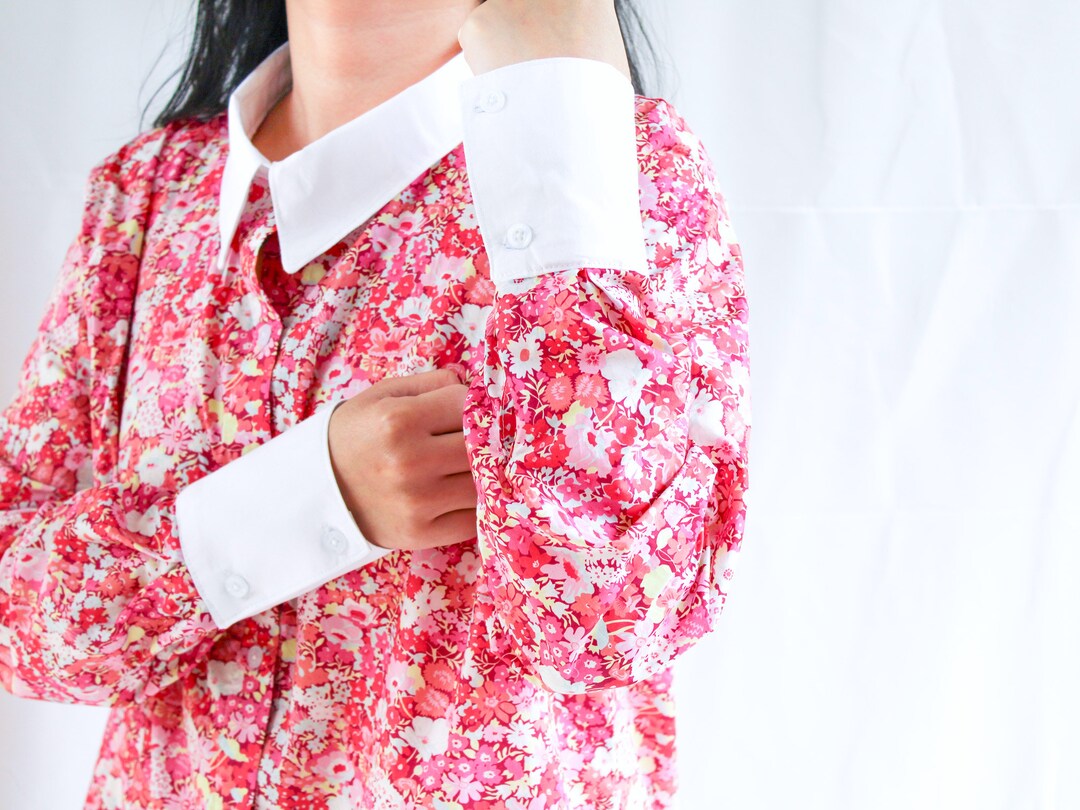 Liberty Contrast Collar and Cuffs Women Shirt Long Sleeves - Etsy