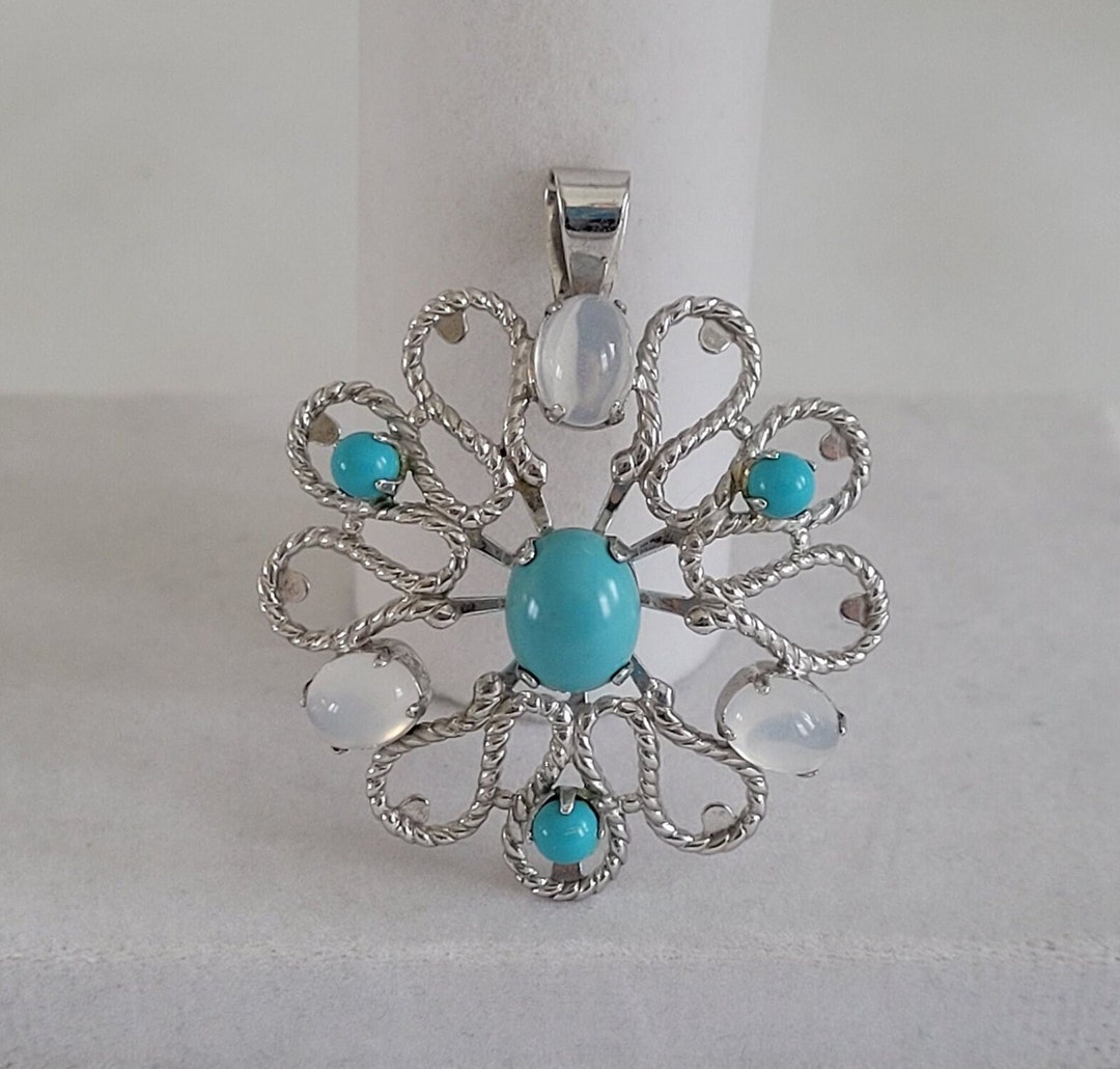 Vintage Van Dell Sterling Faux Moonstone Turquoise Pendant ~1-1/2 ...