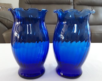 Vintage Indiana Glass Cobalt Blue "swirl" 6-1/2" Vases ~ Matching PAIR ...