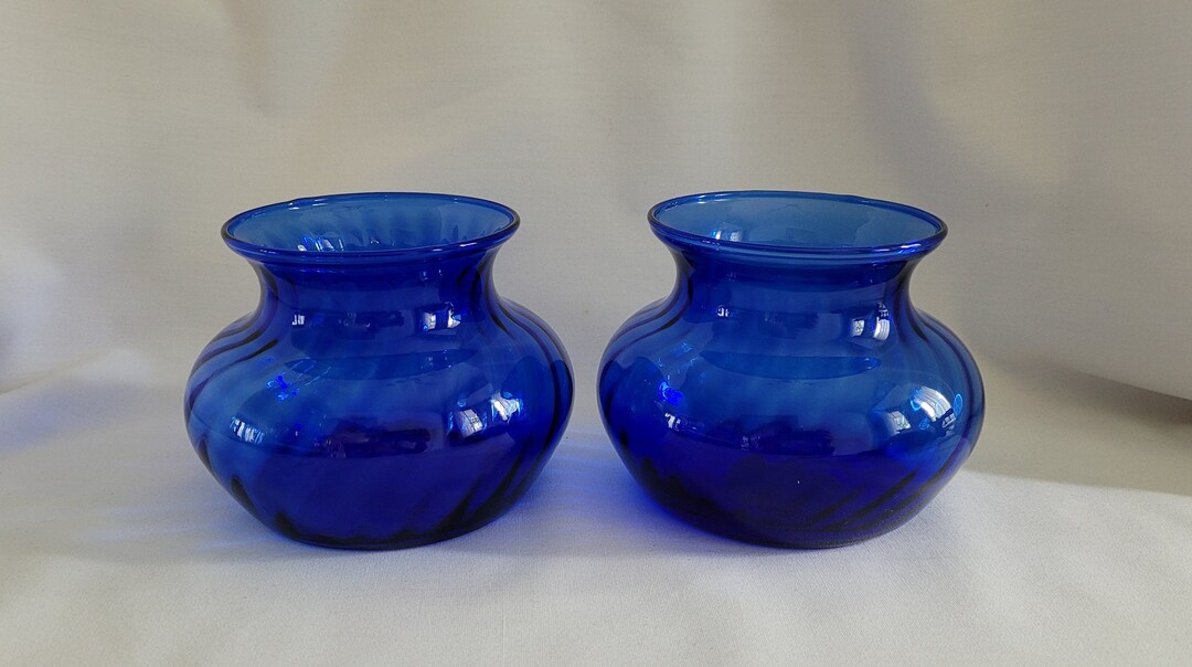 Vintage Cobalt Blue Indiana Glass "illusions" Swirl Optic 4" Vases ...