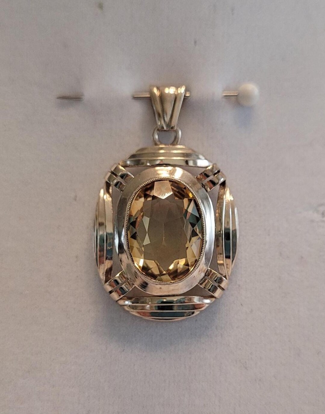 Art Deco Style 8K Yellow Gold Genuine Citrine Pendant ~ Marked 333 CR ...