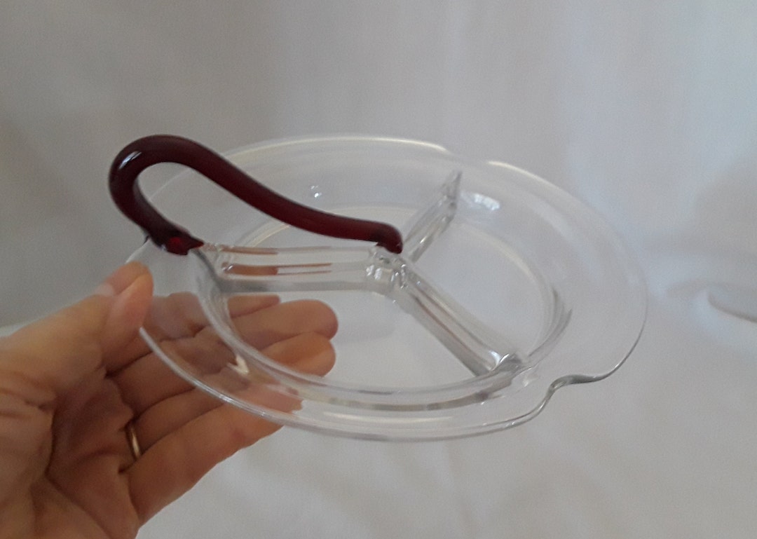Art Deco Ruby Red Handled Crystal Clear Divided Relish Dish - Etsy