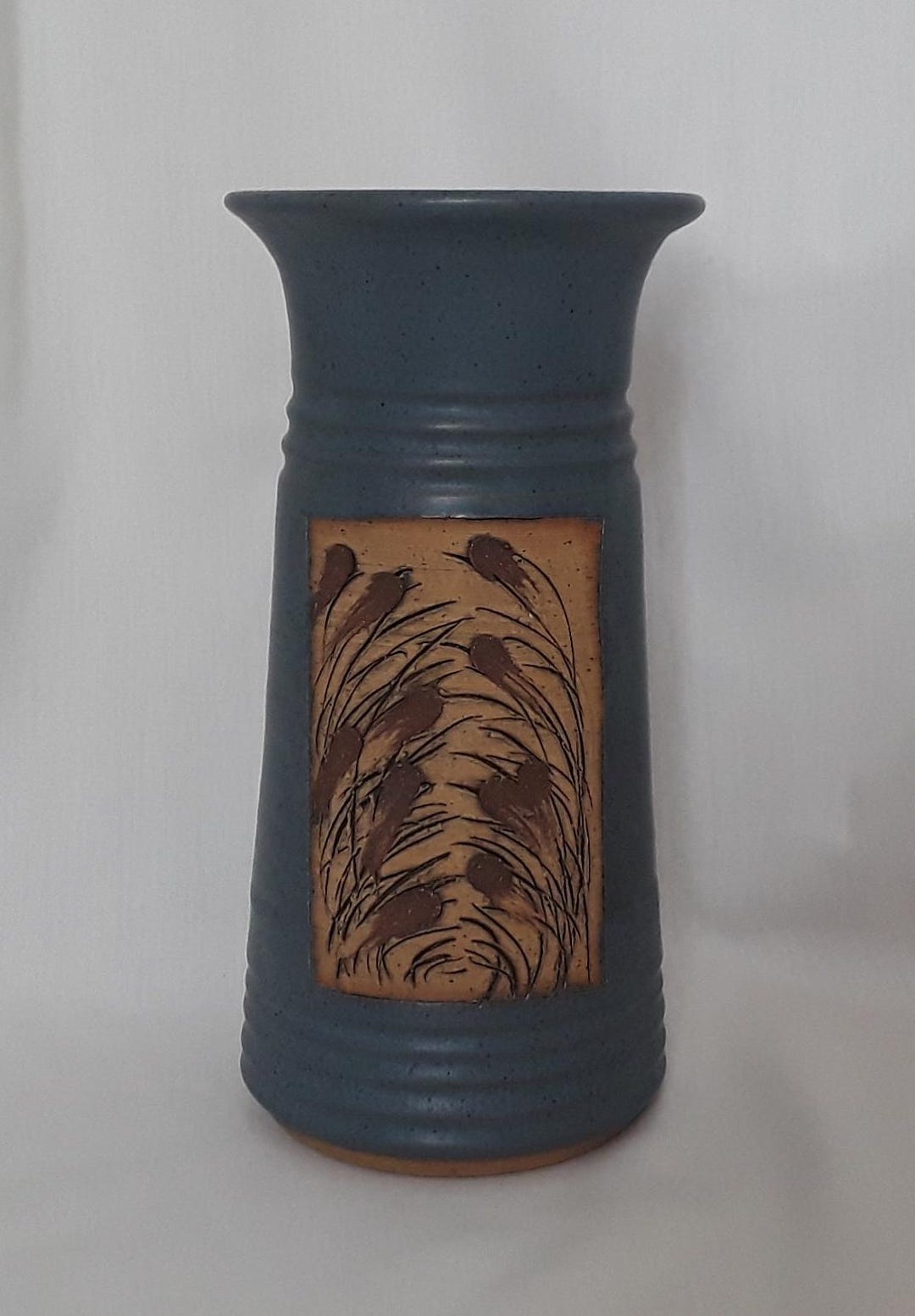 Vintage Hand-thrown Hand-incised "wheat" Pottery Vase ~ Signed Pat ...