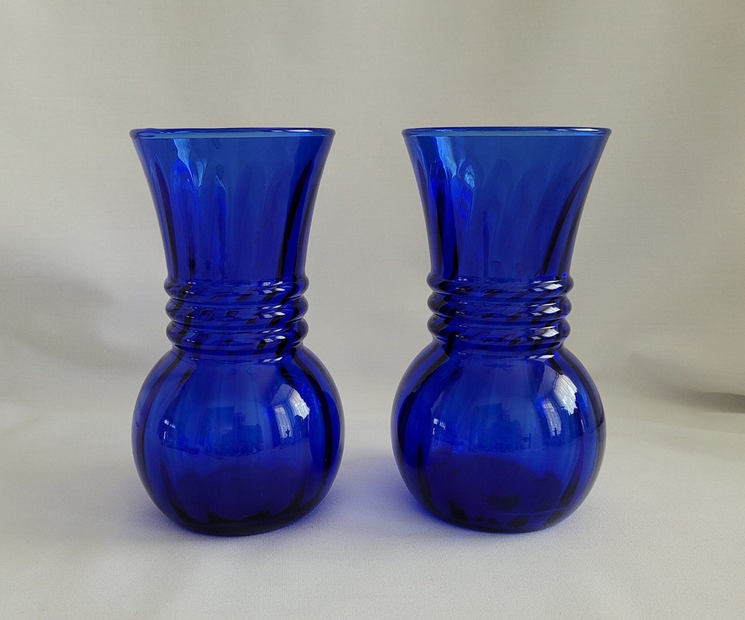 Vintage Indiana Glass Cobalt Blue "swirl" 6-1/2" Vases ~ Matching PAIR ...