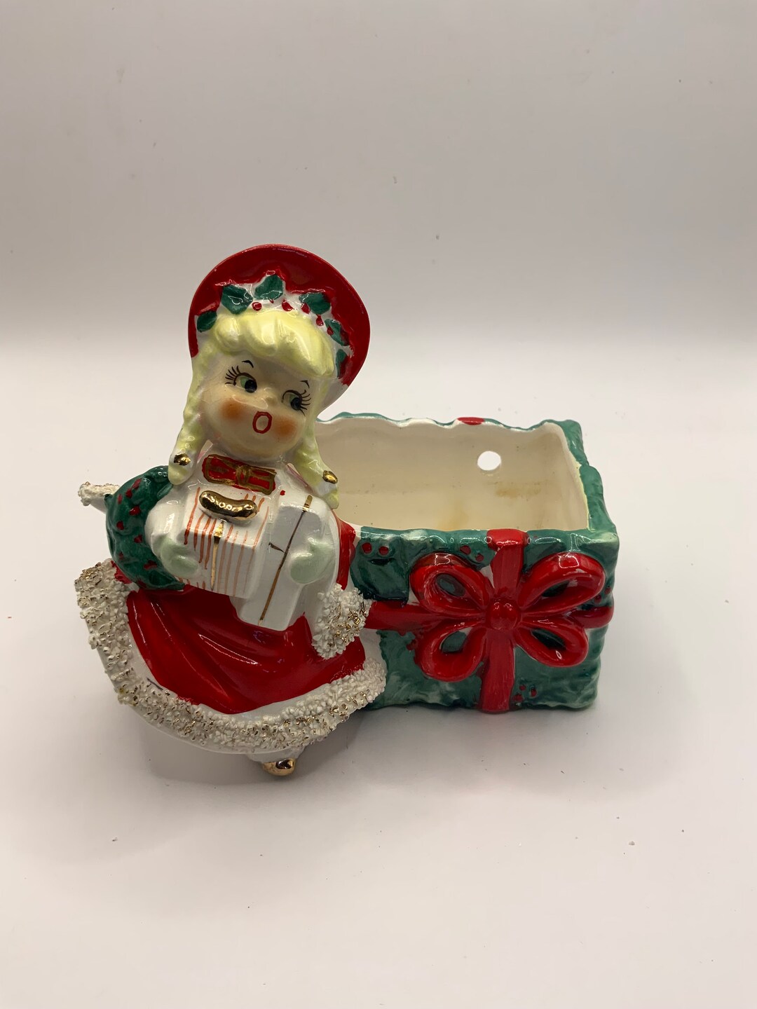 Vintage Lefton Christmas Girl Planter Japan - Etsy