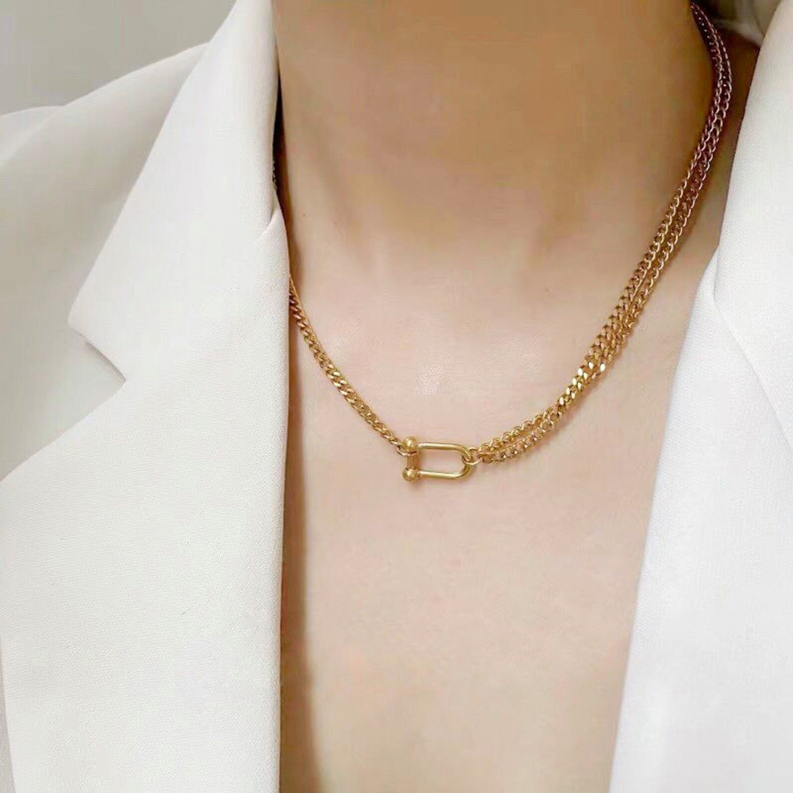 Minimalist Chain Necklace in Gold or Silver Titanium Steel | Etsy