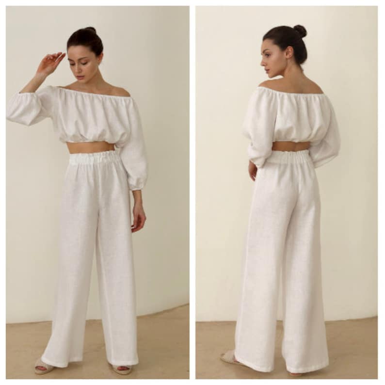 Linen Two Piece Set Two Piece Set Women White Linen Set - Etsy