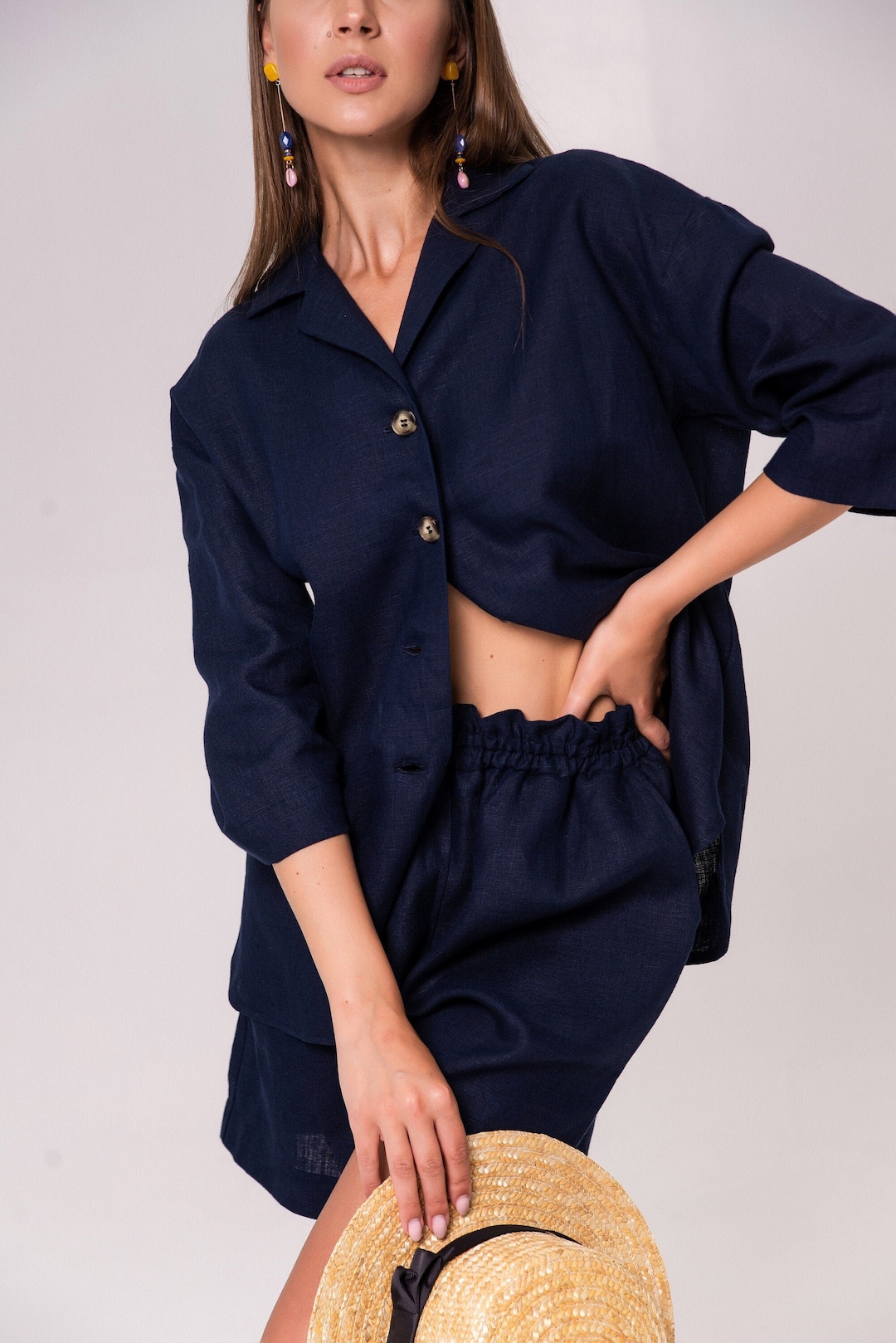 Two Piece Set Lounge, Linen Two Piece Set, Linen Suit Women, Shirt and ...