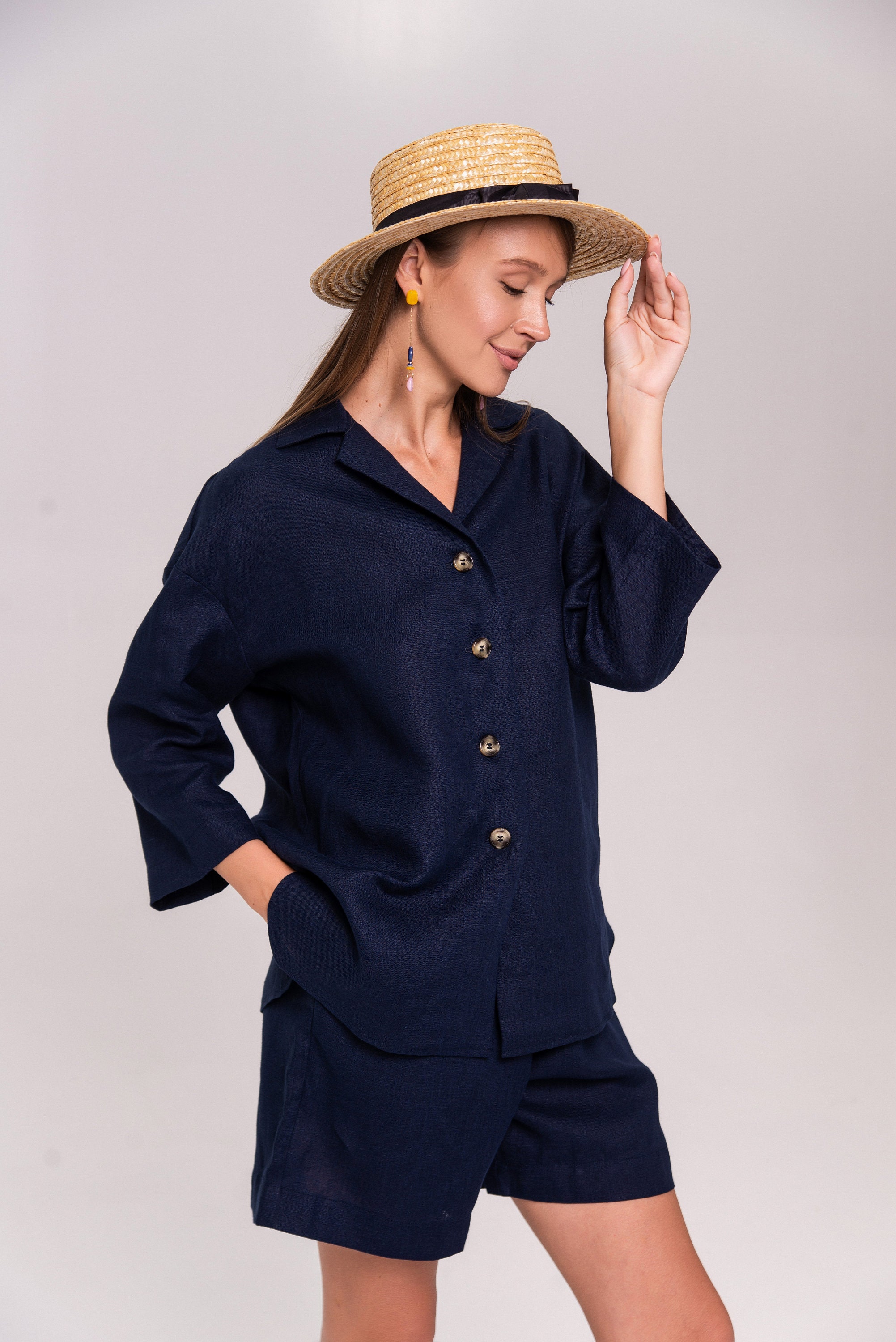 Two Piece Set Lounge, Linen Two Piece Set, Linen Suit Women, Shirt and ...