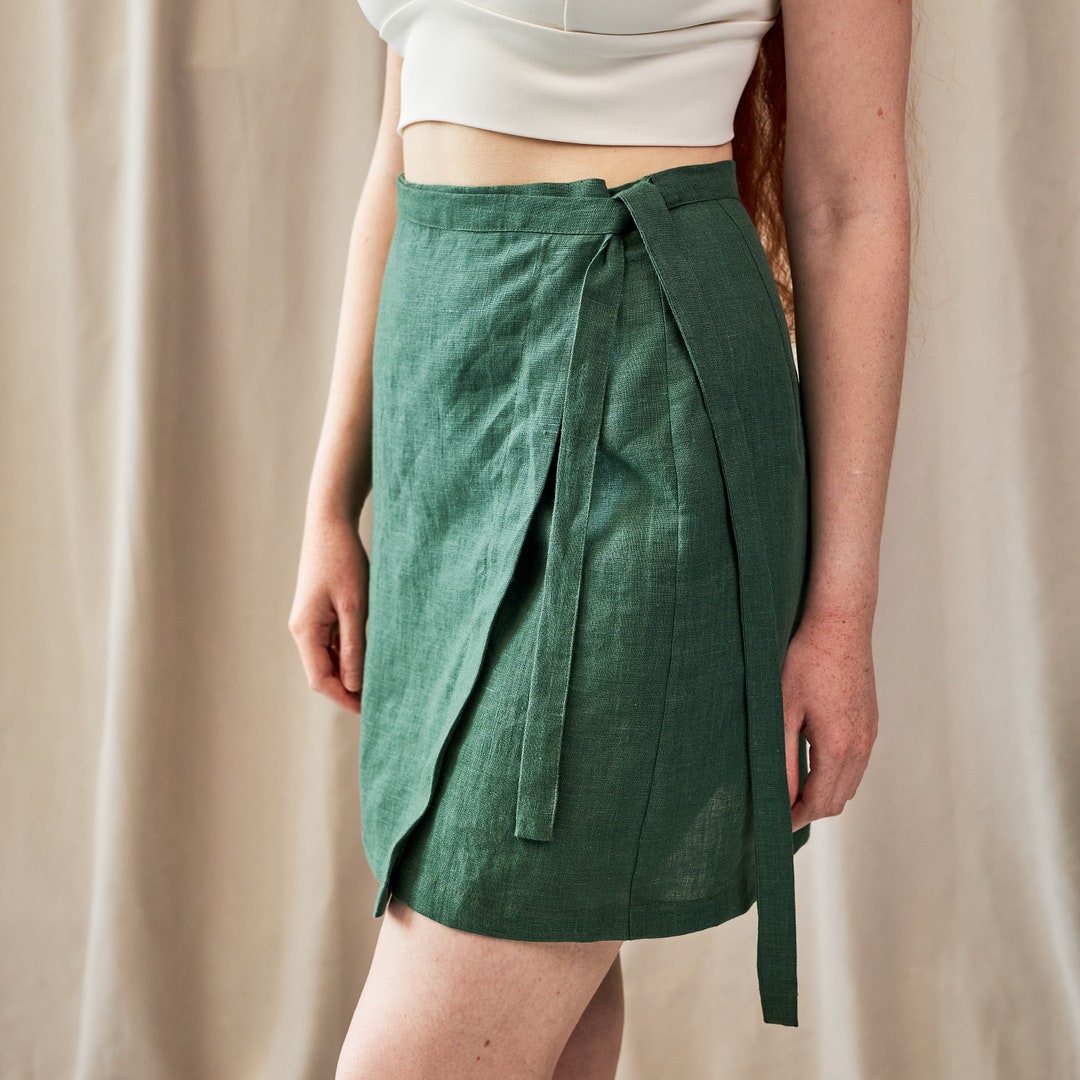 Mini Wrap Skirt Linen Short Skirt Belted Skirt High Waisted - Etsy