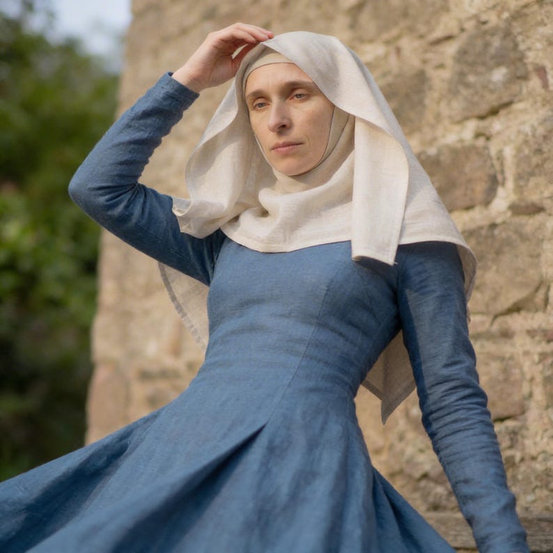 Linen Wimple and Veil, Medieval Linen Wimple, Linen Nun Veil ...