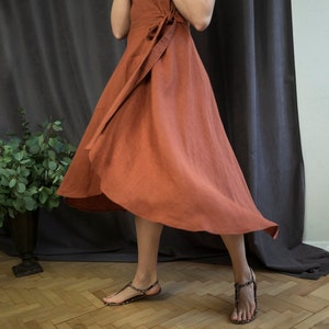 Linen Wrap Dress for Women, Linen Dress Midi, Brown Linen Dress, Linen ...