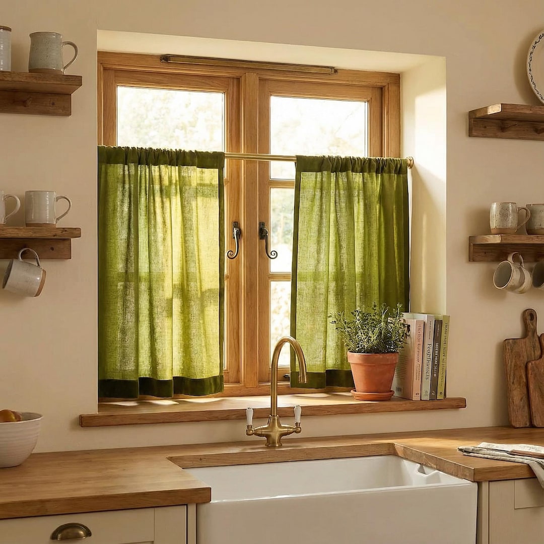 Linen Cafe Curtain, Custom Cafe Curtain, Organic Linen Curtain, Kitchen ...