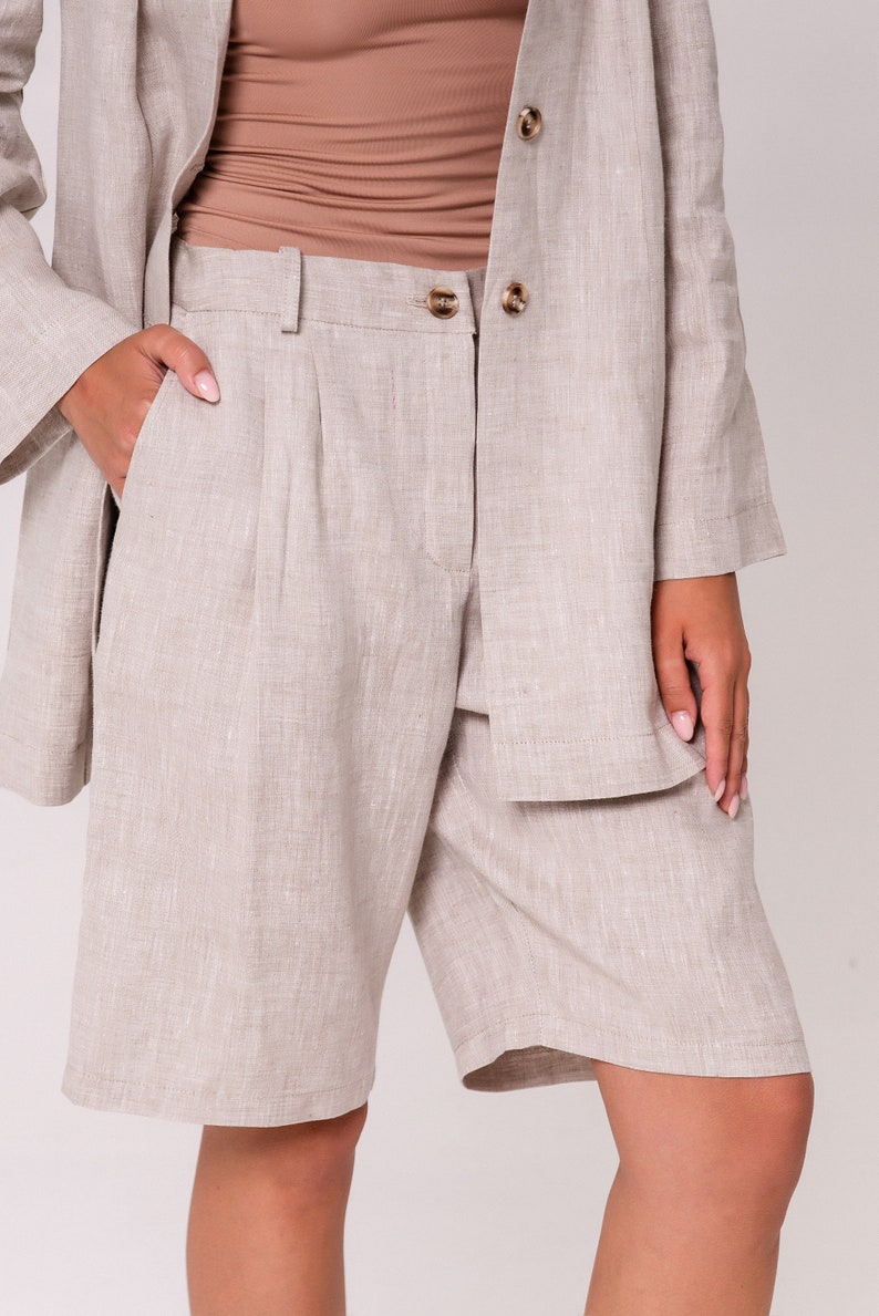 Linen Suit Women Linen Shorts Suit Linen Jacket and High - Etsy