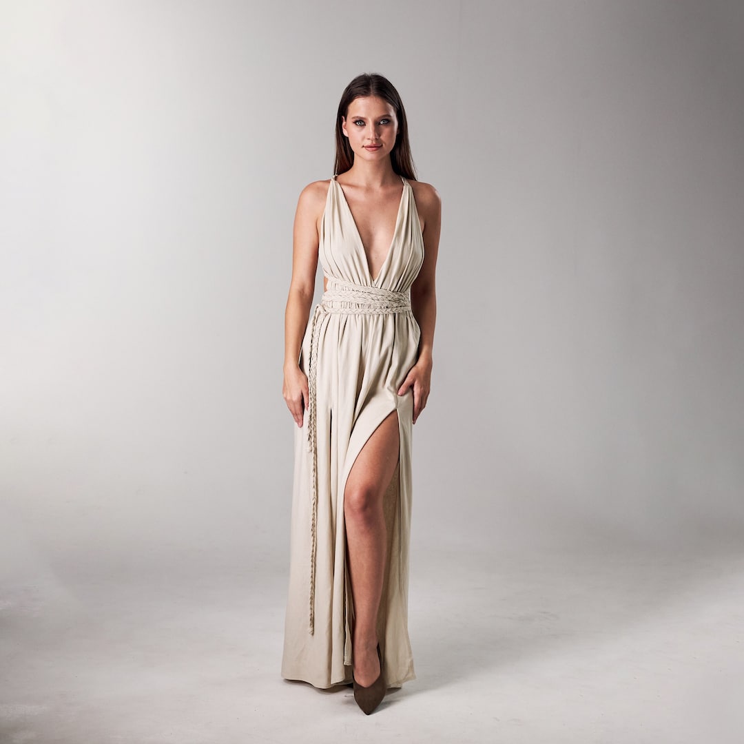 Goddess Dress Linen, Goddess Dress Greek, Backless Summer Dress, Linen ...