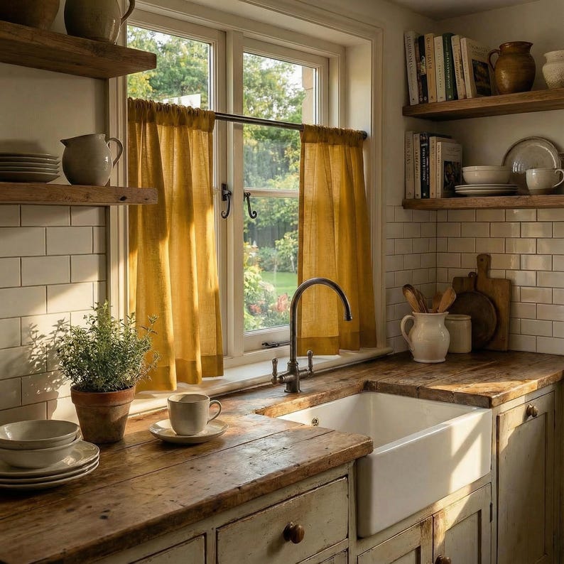 Linen Cafe Curtain, Custom Cafe Curtain, Organic Linen Curtain, Kitchen ...