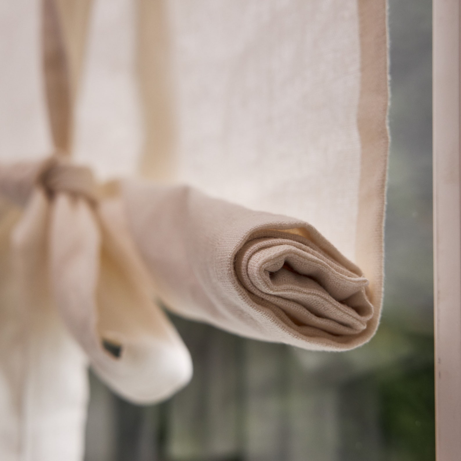 Custom Linen Curtains, Linen Roll up Curtains, Tie up Linen Curtain ...