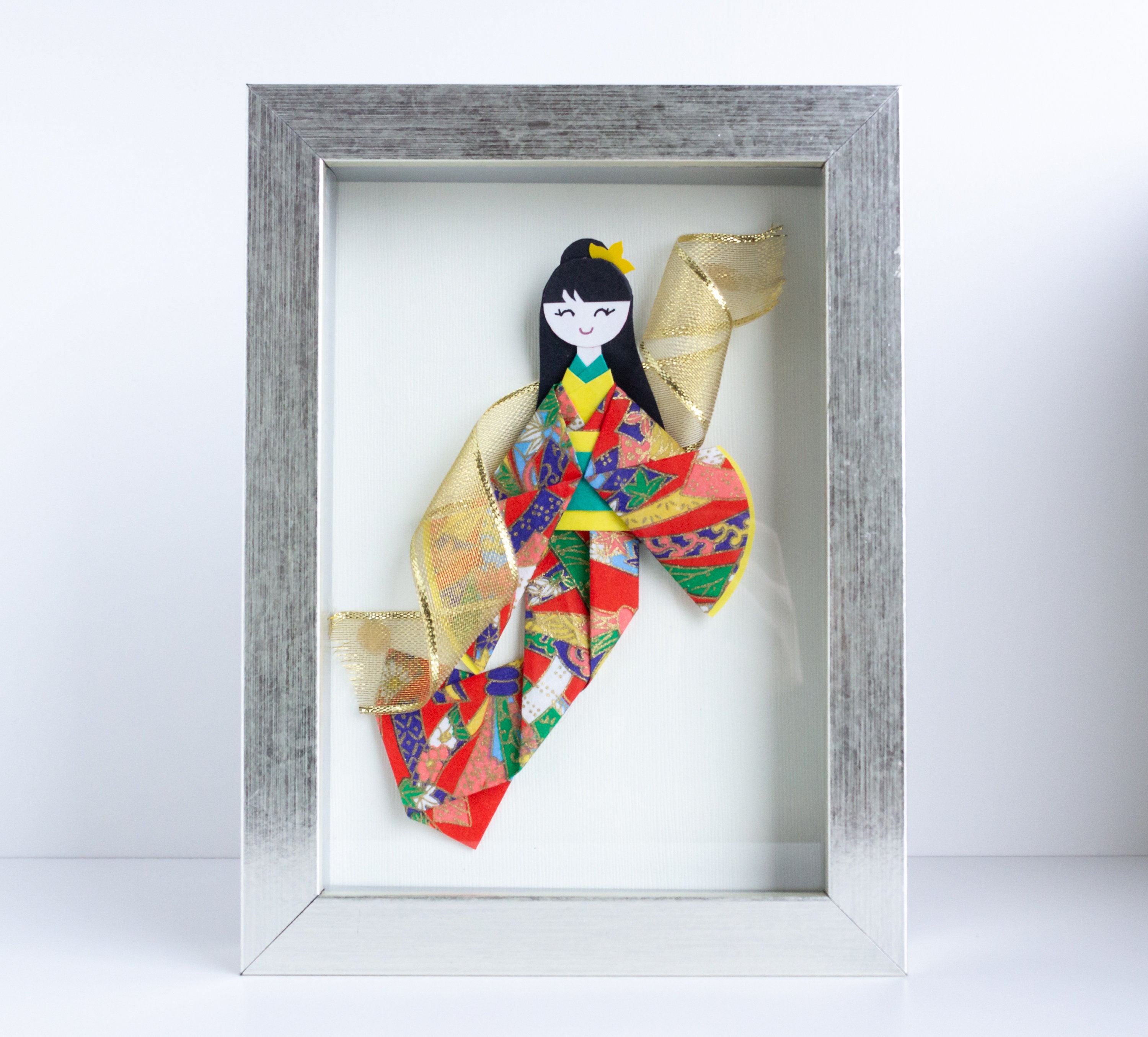 Framed Japanese Paper Doll (3D): Dancing Geisha on Golden Ribbon - Etsy