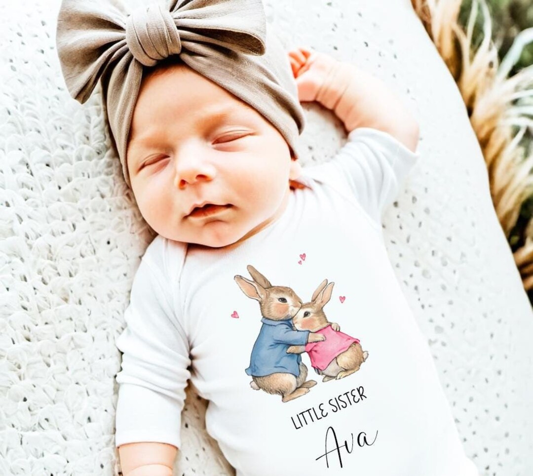 Little Sister Baby Announcement Personalised Vest, Sleepsuit, Romper ...