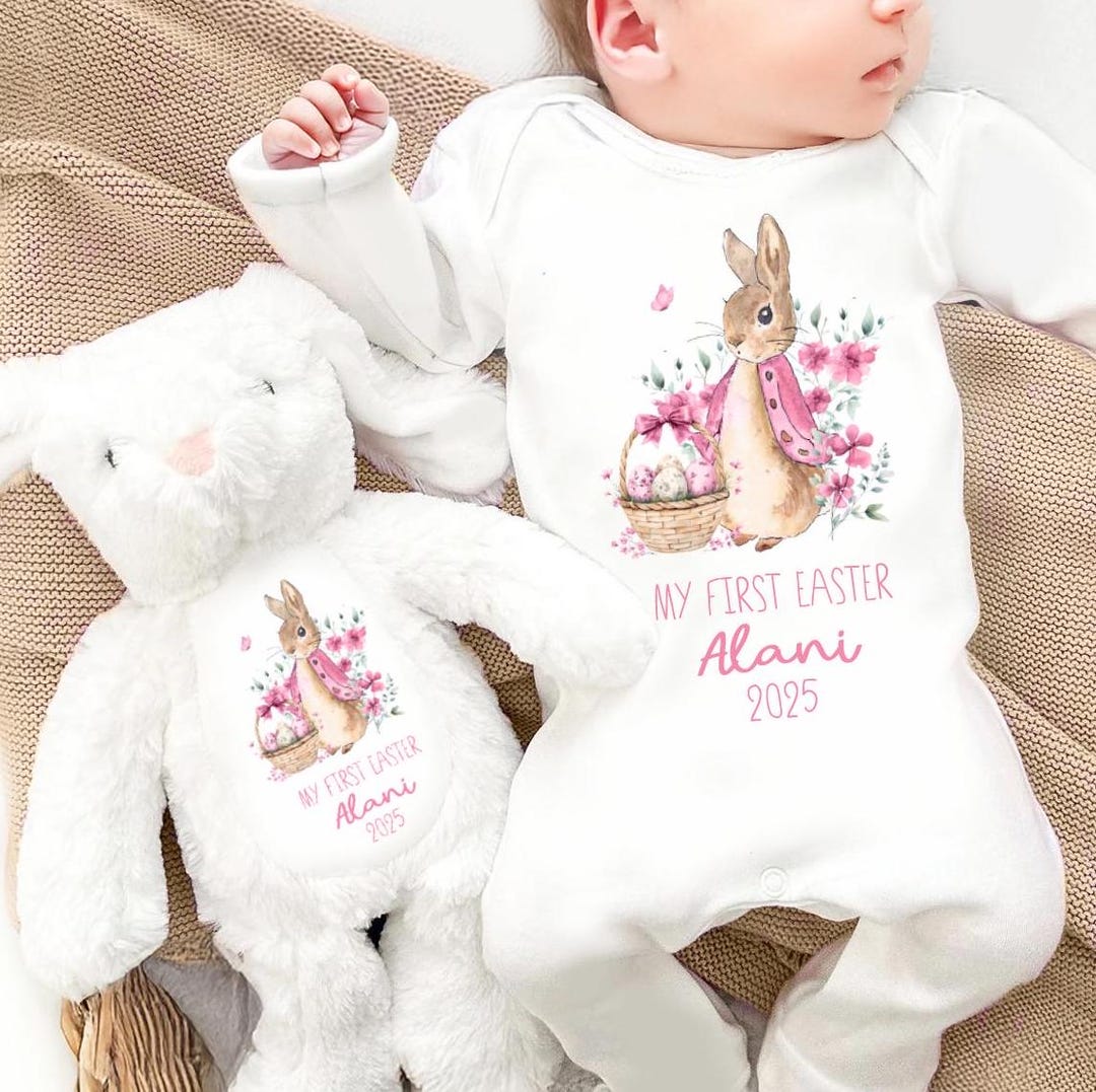 Personalised My First Easter Teddy Baby Grow Gift Set for Baby Girl 1st ...