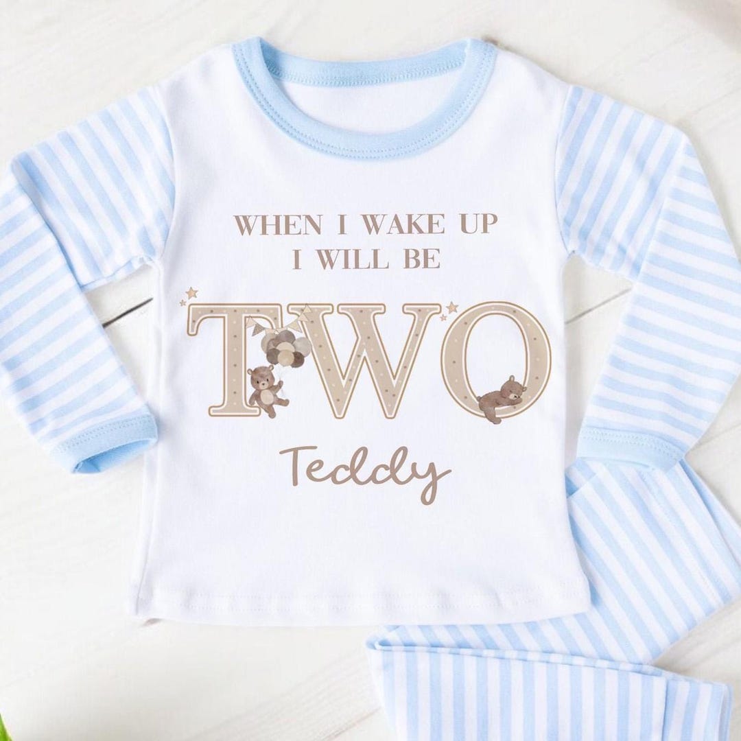 Bear Second Birthday Pyjamas Teddy Bear Custom Birthday Pjs 2nd ...