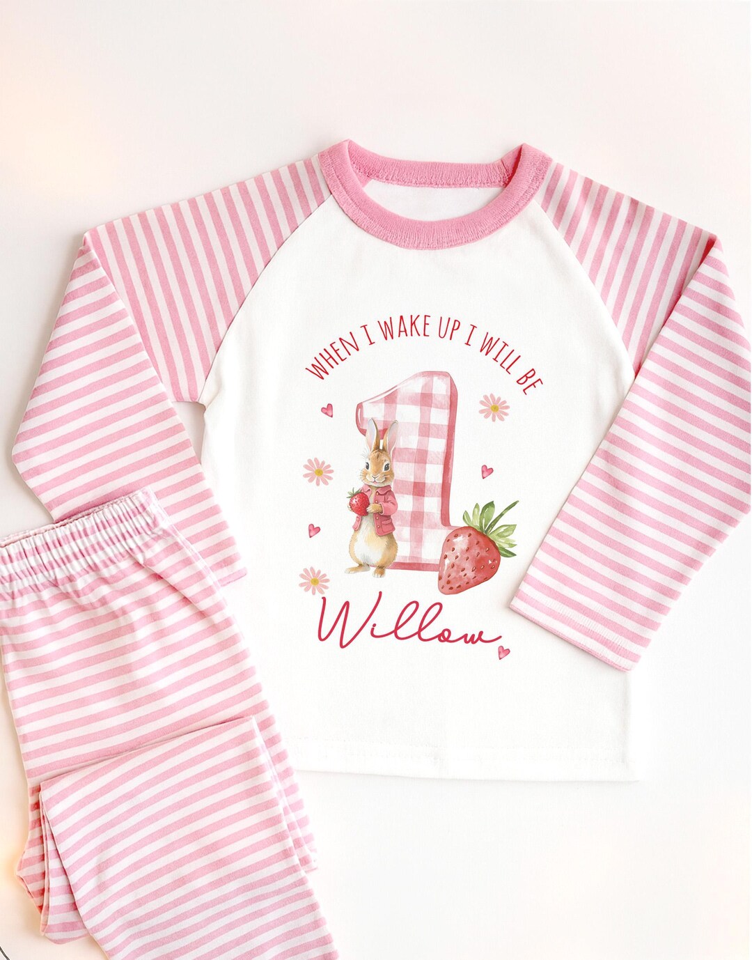 Personalised Girl Pink Strawberry Birthday Pyjamas, When I Wake up I’ll ...