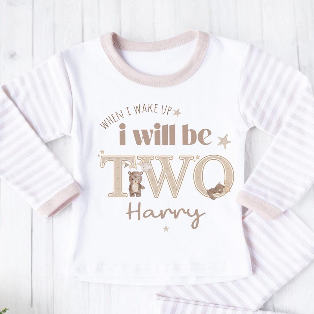 Bear Second Birthday Pyjamas Teddy Bear Custom Birthday Pjs 2nd ...