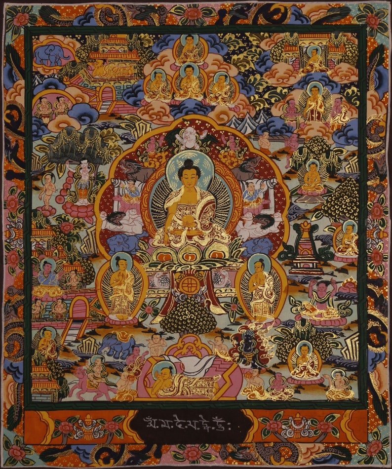 Buddhas Life Thangka / Thanka Painting From Nepal Life of Buddha ...